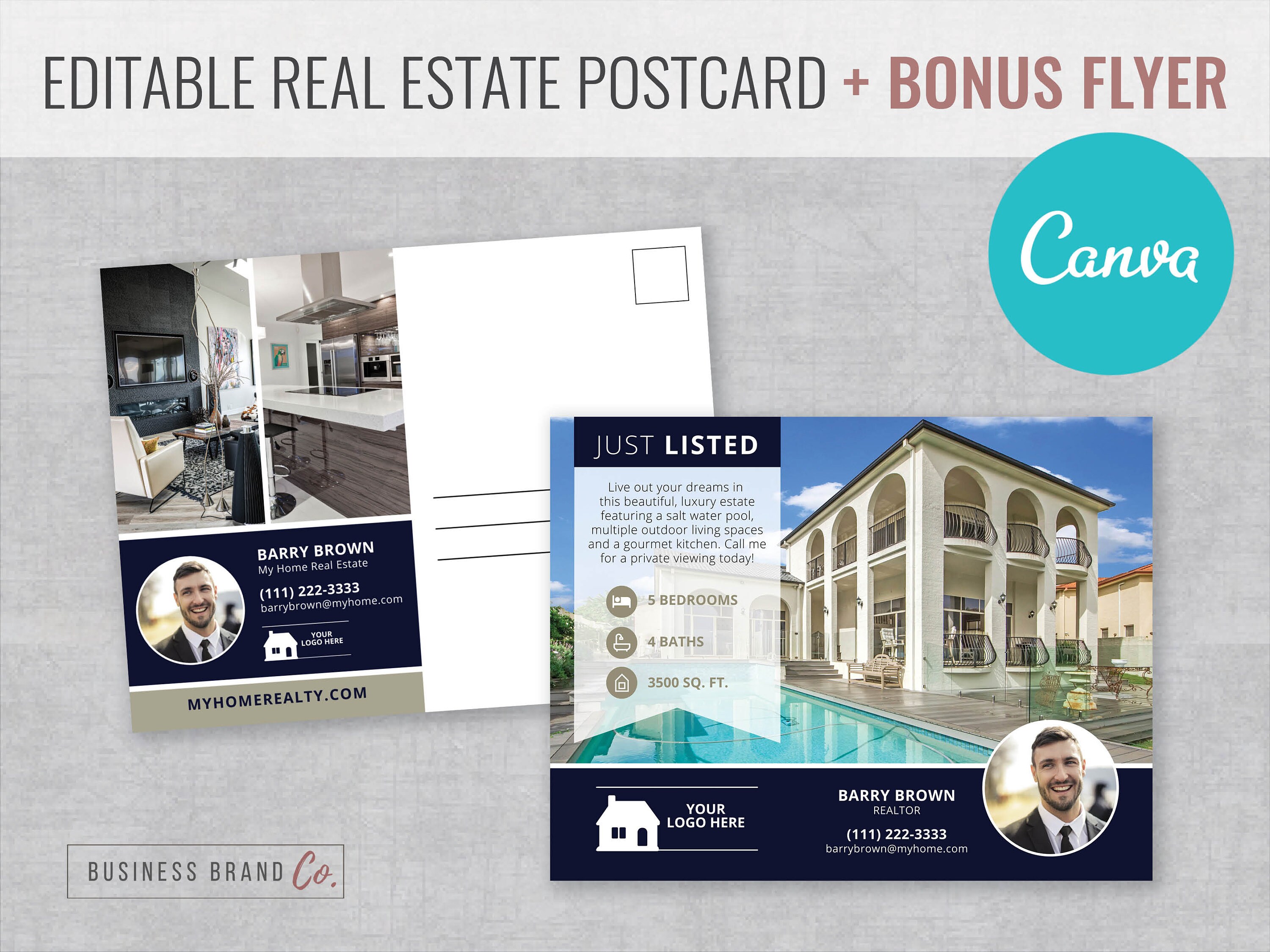 Real Estate Listing Postcard Canva Template - Etsy
