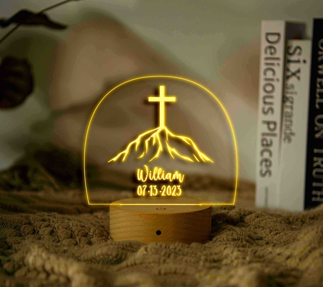 Personalized Christian Cross Night Light, Home Decor, Custom Name Lamp ...