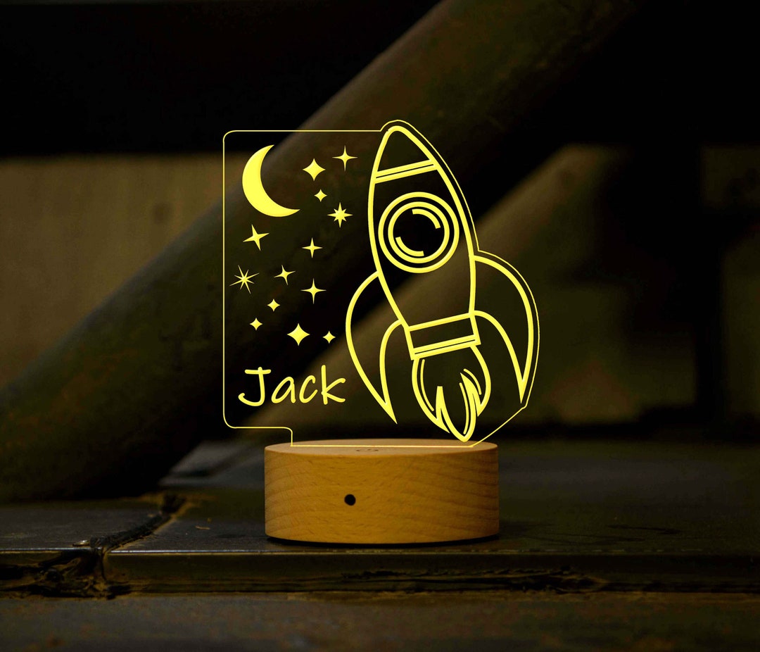 Personalized Rocket Night Light, Space Themed Bedroom Decor, Aviation ...