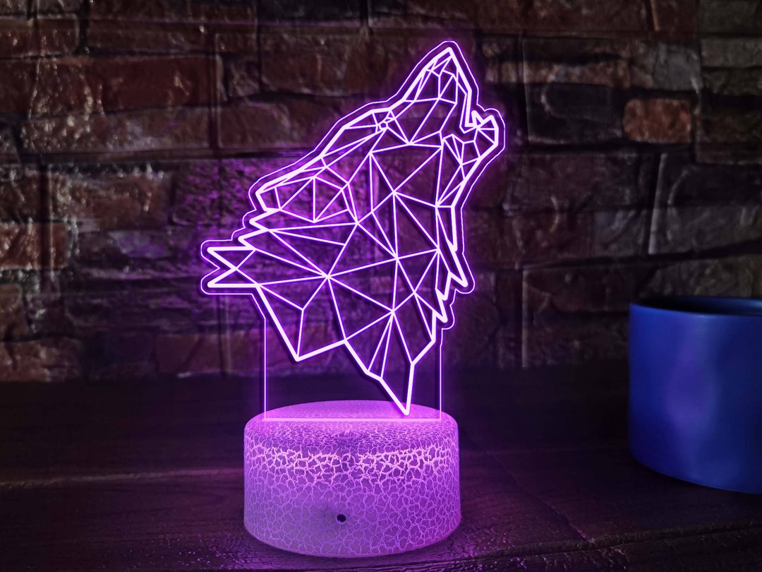 Geometric Wolf LED Lamp, Sensory Illusion Night Light - Etsy