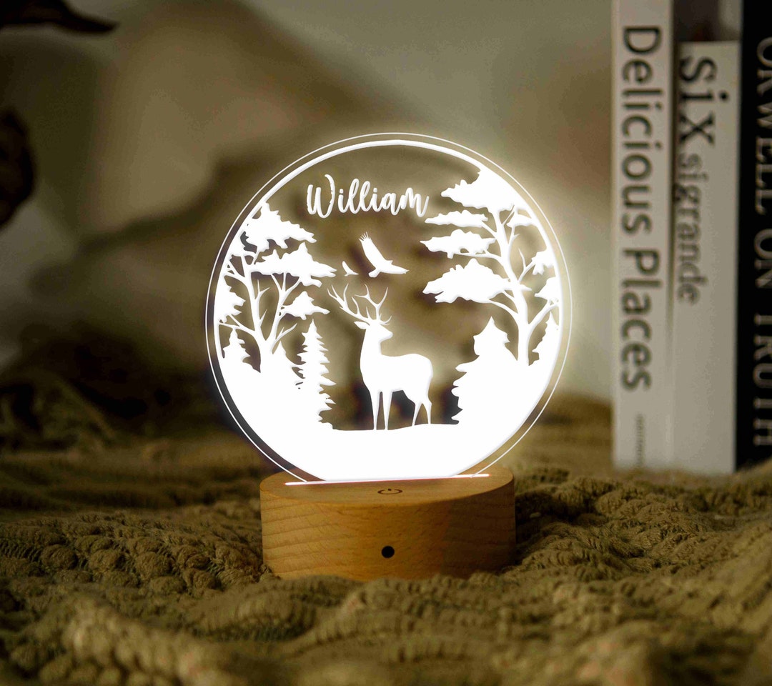 Personalized Deer Night Light, Engraved LED Lamp, Nursery Decor ...