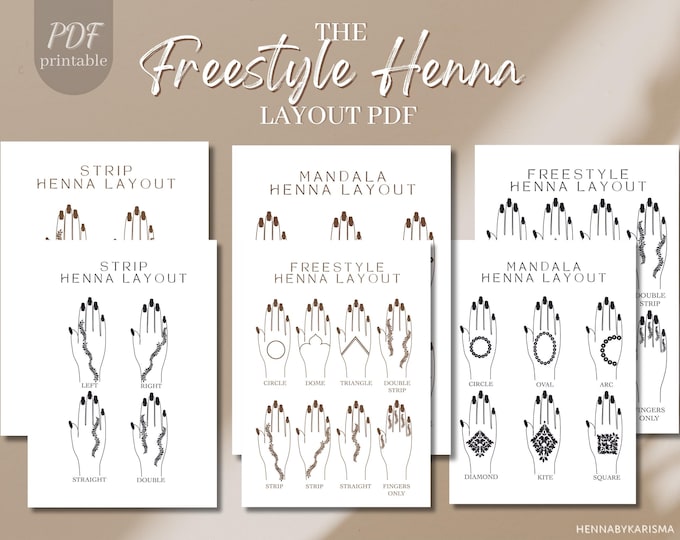 Henna Layout Guide for Freestyle, Mandala, Strip, Printable Templates ...