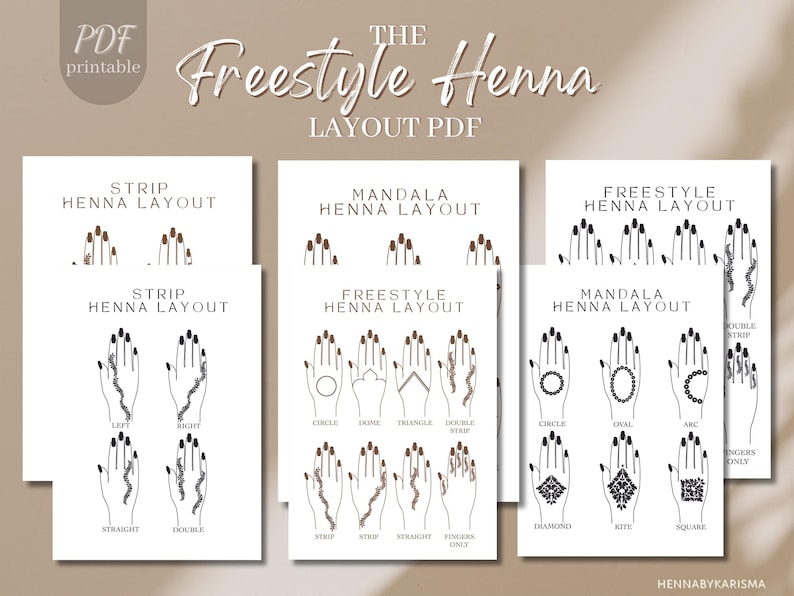 Henna Layout Guide for Freestyle, Mandala, Strip, Printable Templates ...