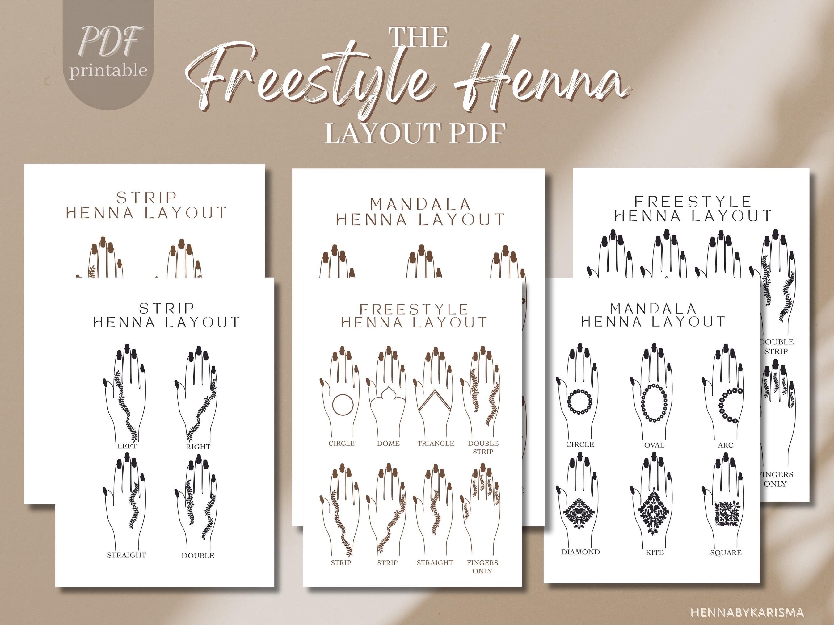 Henna Layout Guide for Freestyle, Mandala, Strip, Printable Templates ...