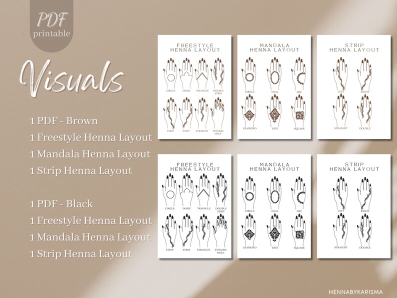 Henna Layout Guide for Freestyle, Mandala, Strip, Printable Templates ...