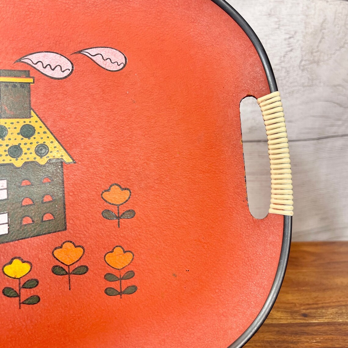 Vintage 1960s Orange Fiberboard House and Flowers Decorative - Etsy