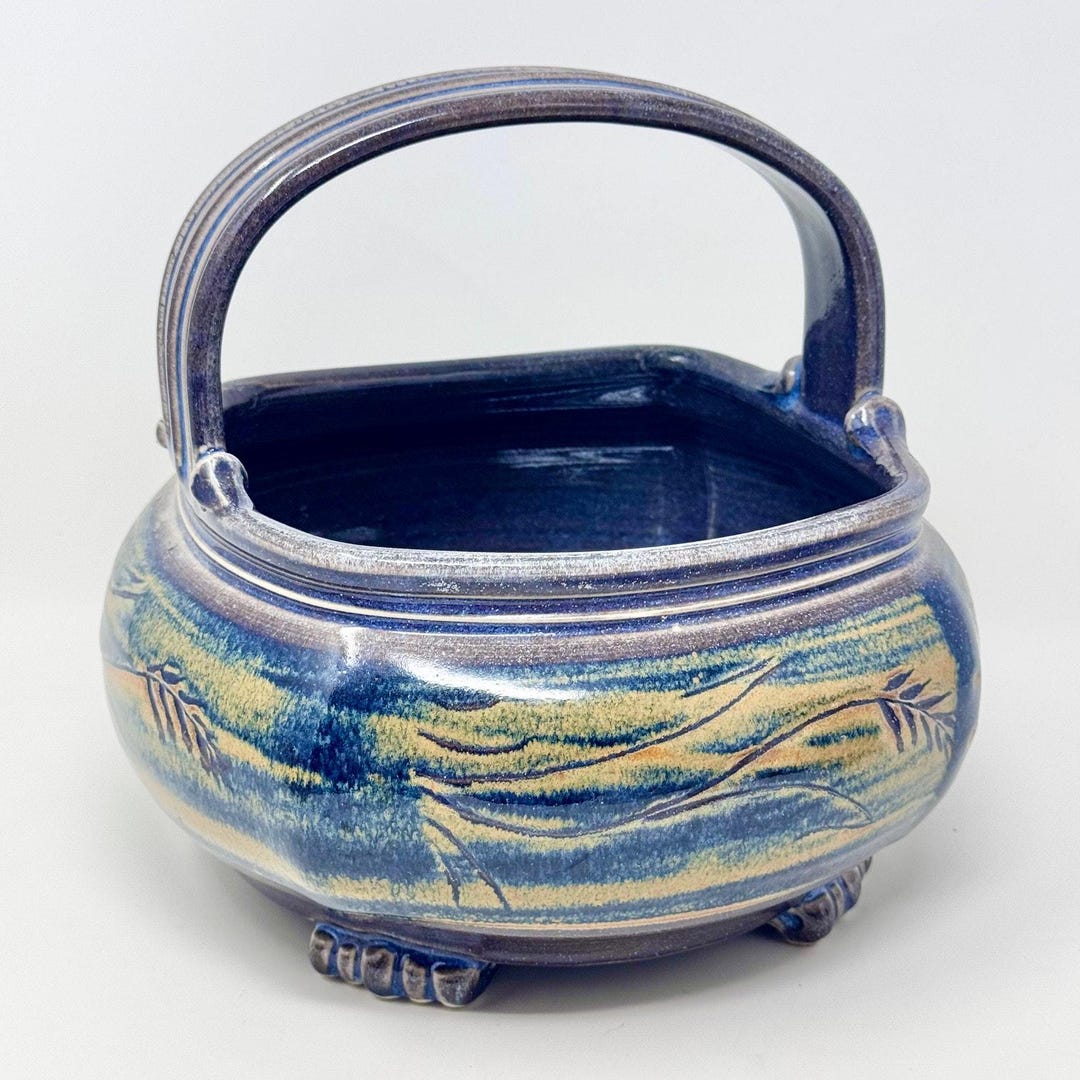 Fire Hole Pottery Carl Sheehan Signed Blue and Purple Wheat Studio Pottery Basket - Etsy