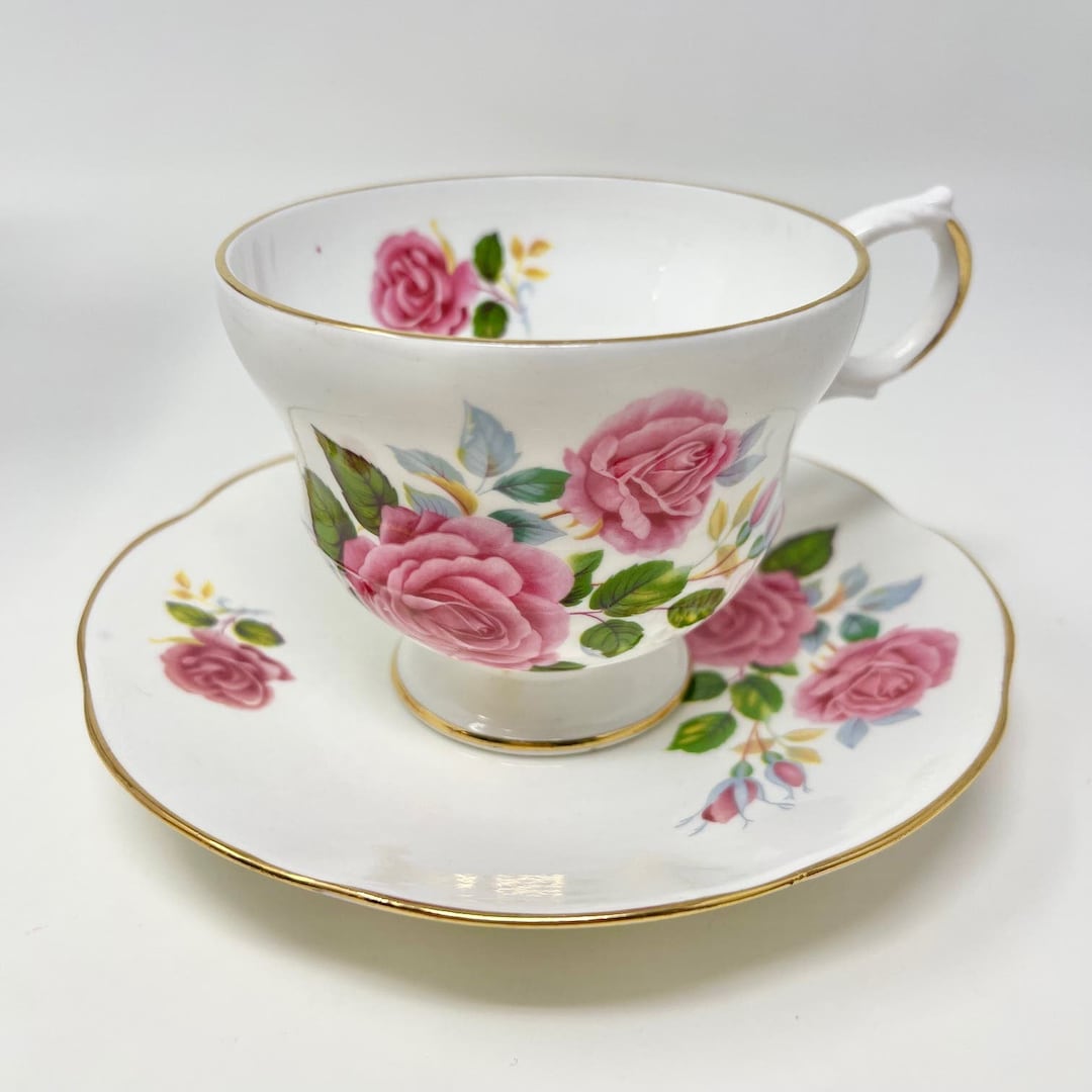 Vintage Rosina Bone China Pink Roses Floral Tea Cup and Saucer, Made in ...