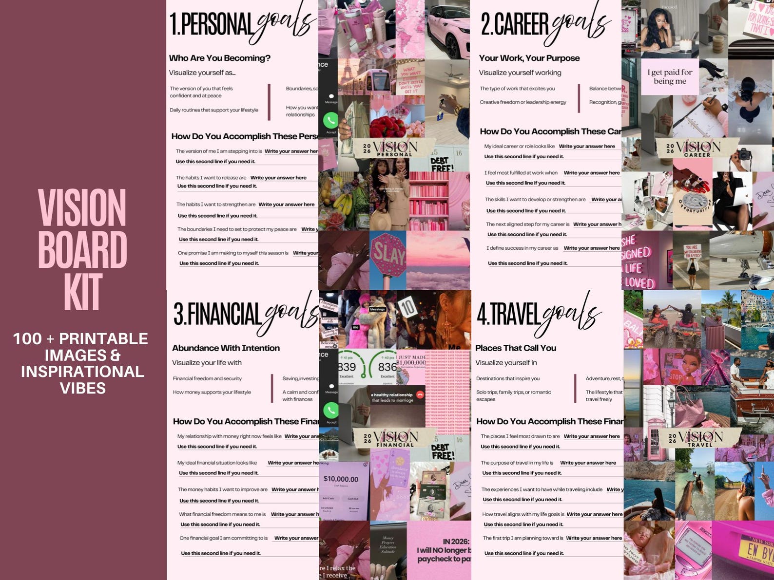 2026 Vision Board Kit Printable | Digital Vision Board Template ...