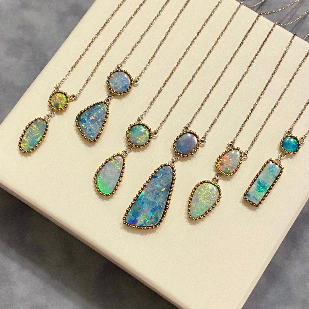 Australian Opal Long Necklace, Genuine Opals, Handcrafted Uniquely Set ...