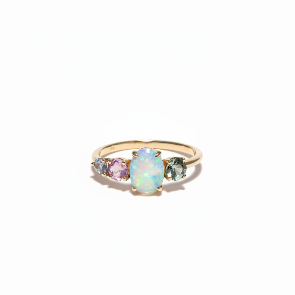 18K Solid Gold Australian Opal and Multi-colour Sapphires Ring - Etsy