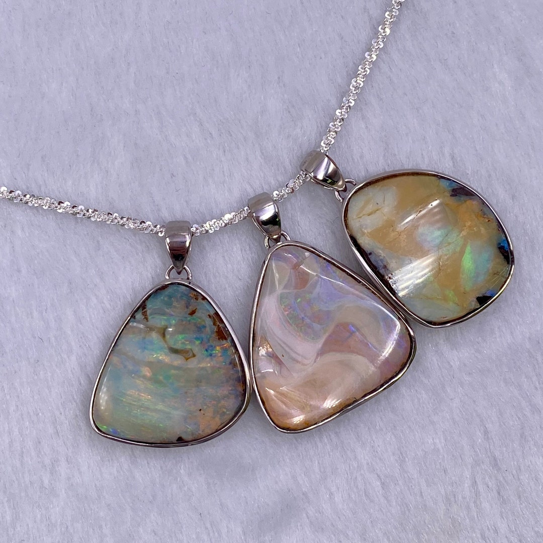 Soft Pastel Coloured Boulder Opals, Australian Opal Pendants, Natural ...