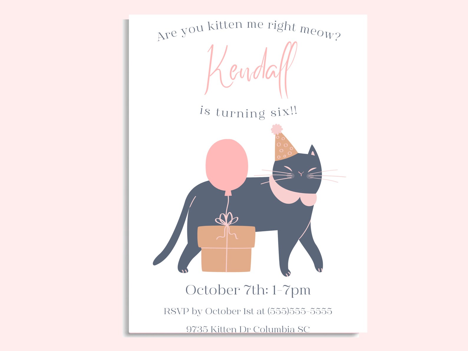 Cat Birthday Invitation, Cat Birthday Party Invitation Template ...