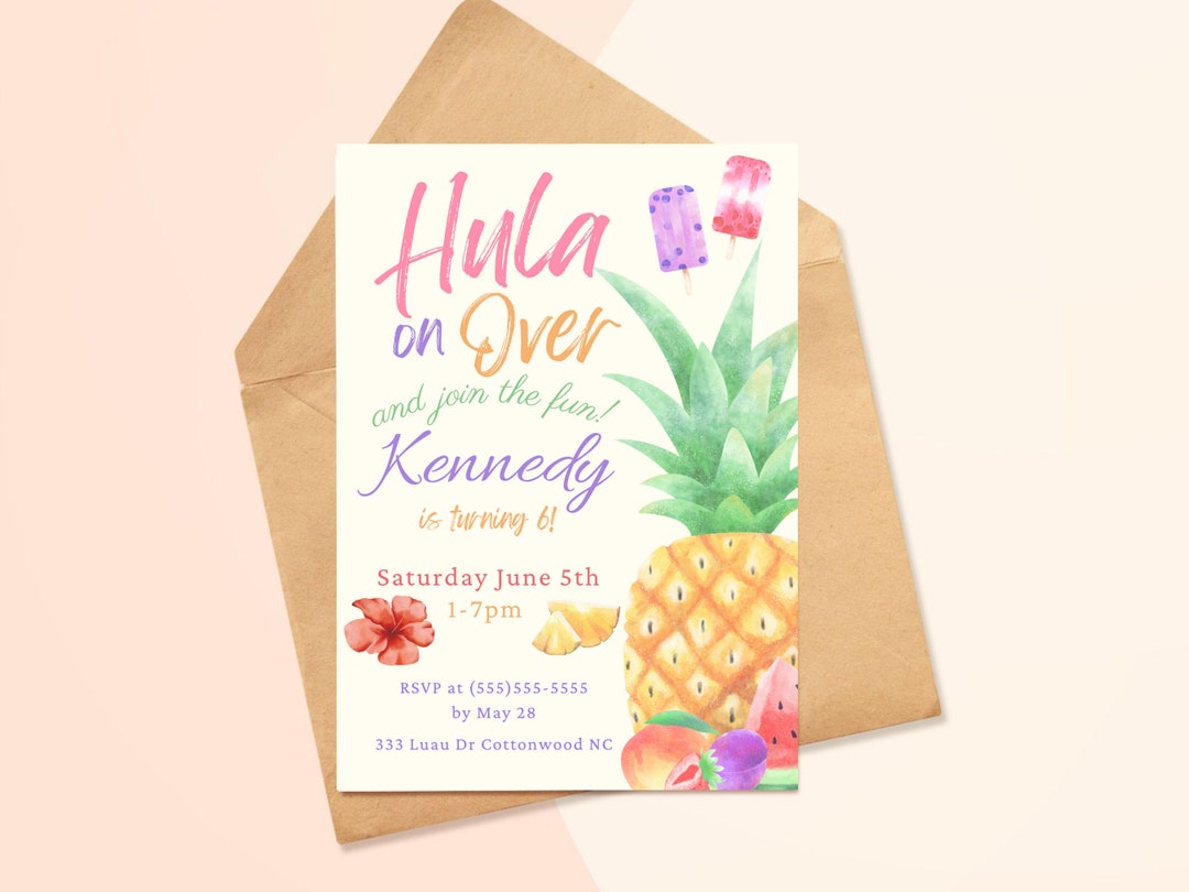Luau Birthday Invitation, Hula on Over Birthday Invitation, Pineapple ...