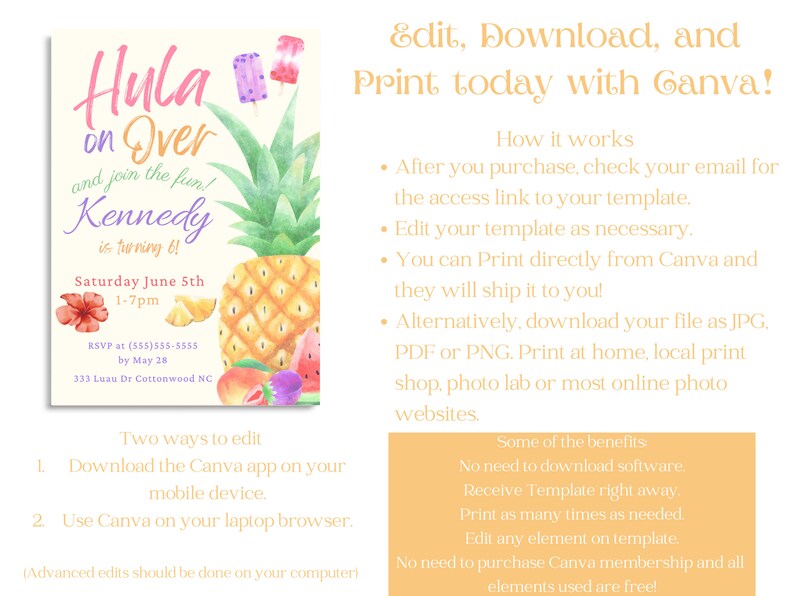 Luau Birthday Invitation, Hula on Over Birthday Invitation, Pineapple ...