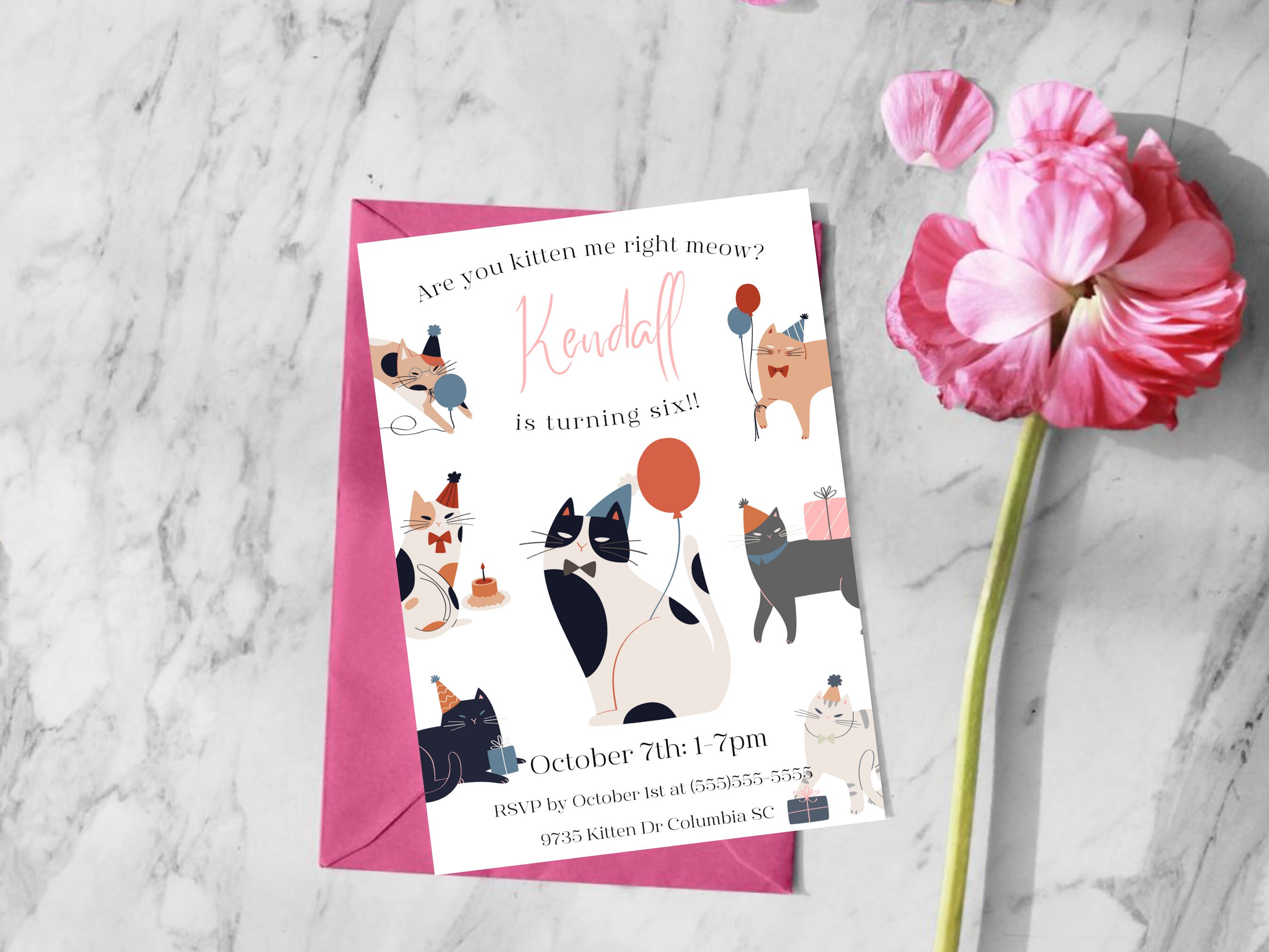 Cat Birthday Invitation Cat Birthday Party Invitation - Etsy
