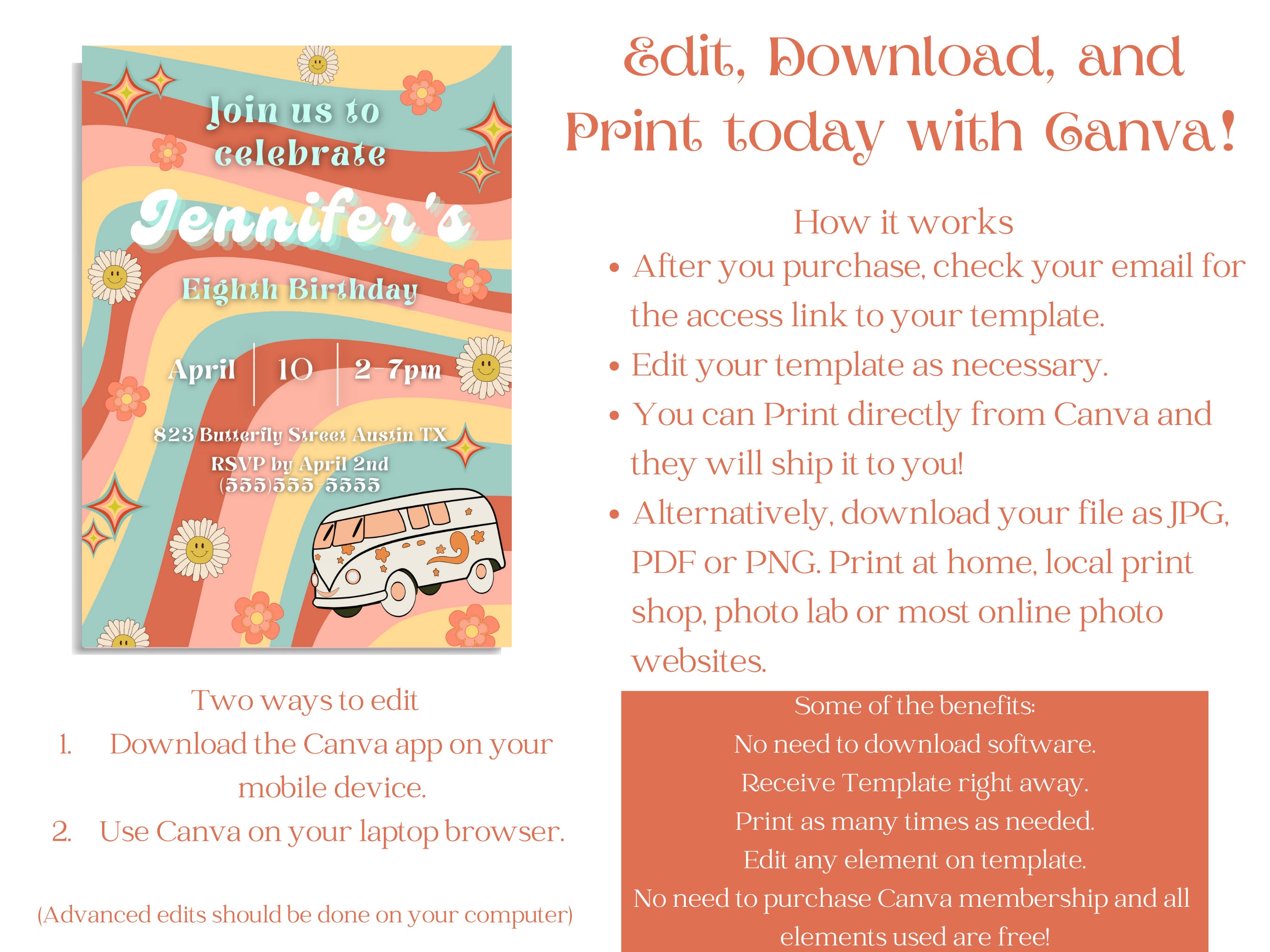 Groovy Birthday Invitation, Hippie Birthday Invitation, Retro Groovy ...