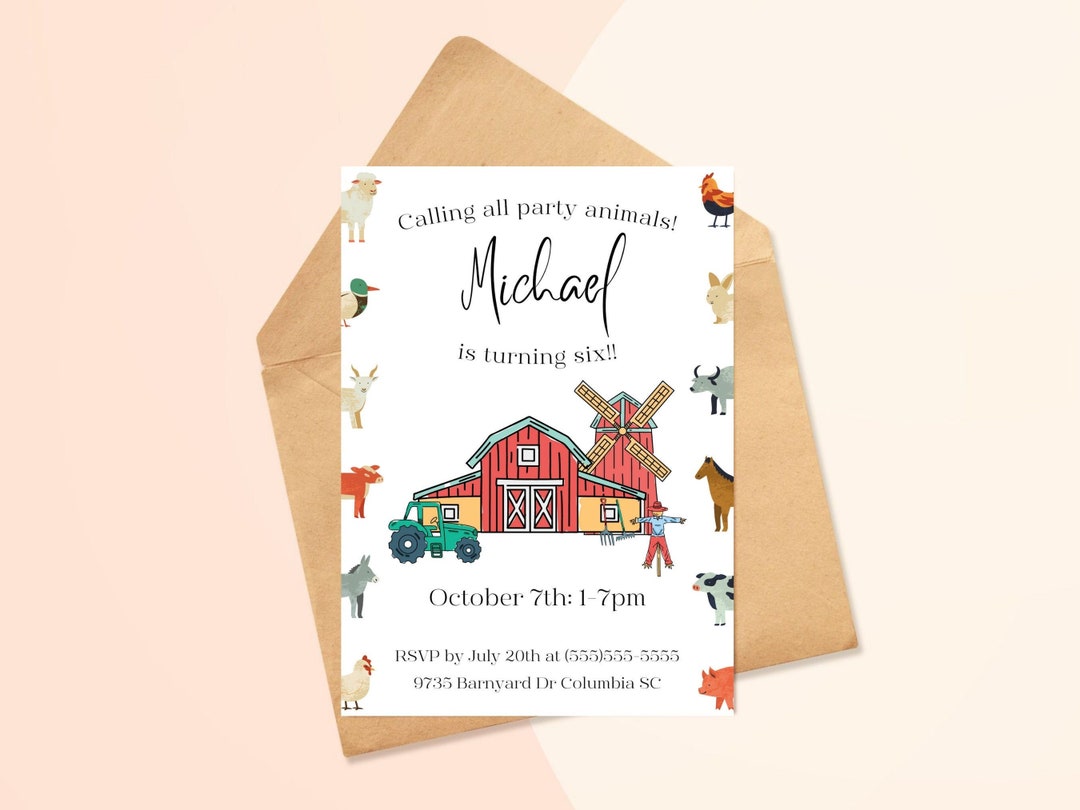 Editable Farm Animal Birthday Invitation, Calling All Party Animals ...
