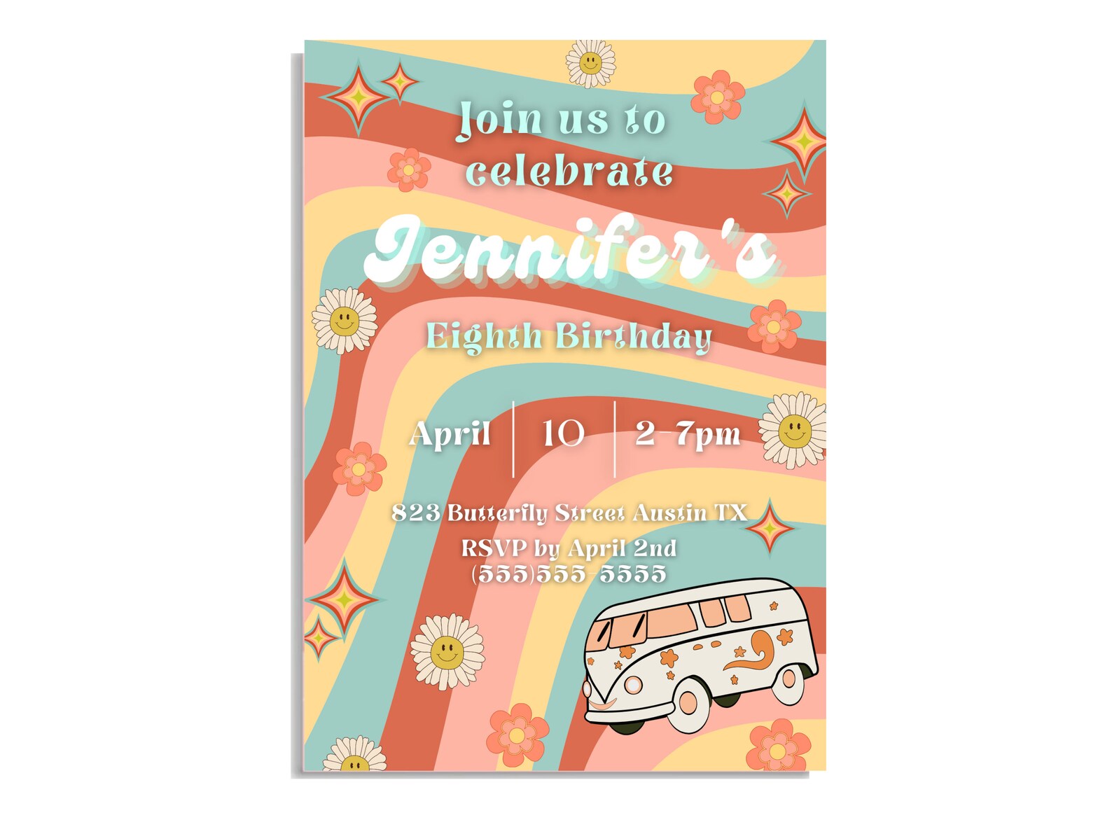 Groovy Birthday Invitation, Hippie Birthday Invitation, Retro Groovy ...