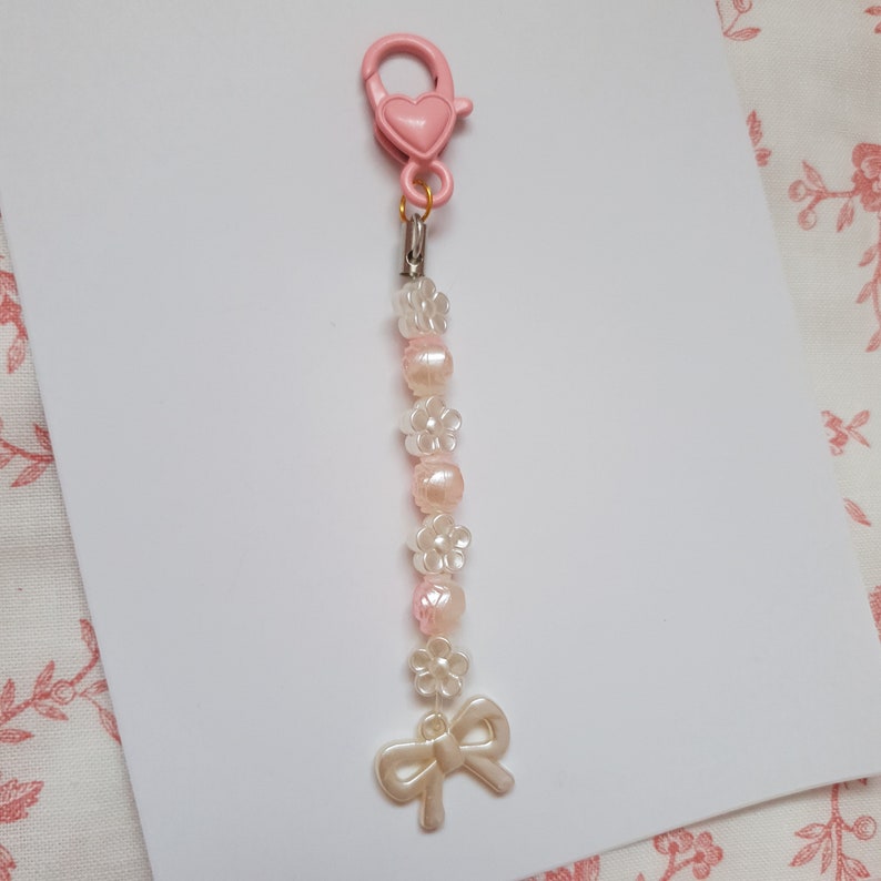 Kawaii Cute Pink Flower Cherry Floral Bead Charm Pendant Phone Strap ...