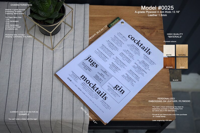Menu Folder Leather Menu A4 A5 Leather Menu Cover Custom - Etsy