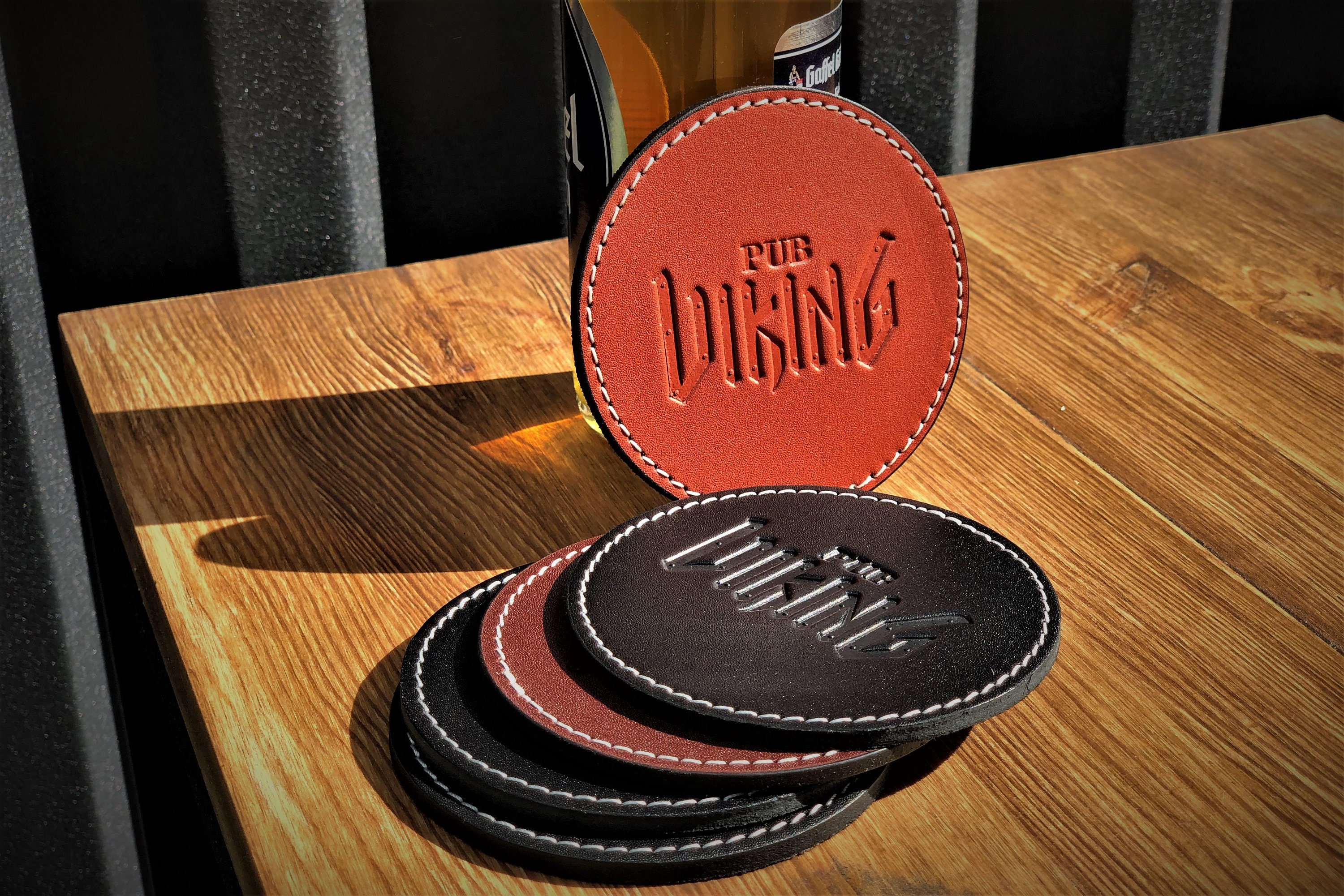 Leather Circle Costers. Pub Costers, Personalization Available. - Etsy