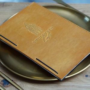 A5/ US Half-letter Menu, Elegant Ashwood and Leather Menu Folder for A5 ...