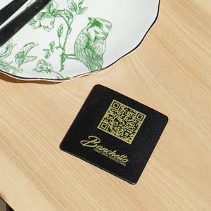 Leather QR Code Menu Sign: Personalized Restaurant Tabletop Display - Etsy