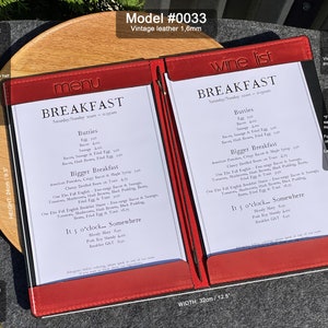 Leather Menu Folder, Leather Menu A5, A4, Leather Menu Cover, Custom ...