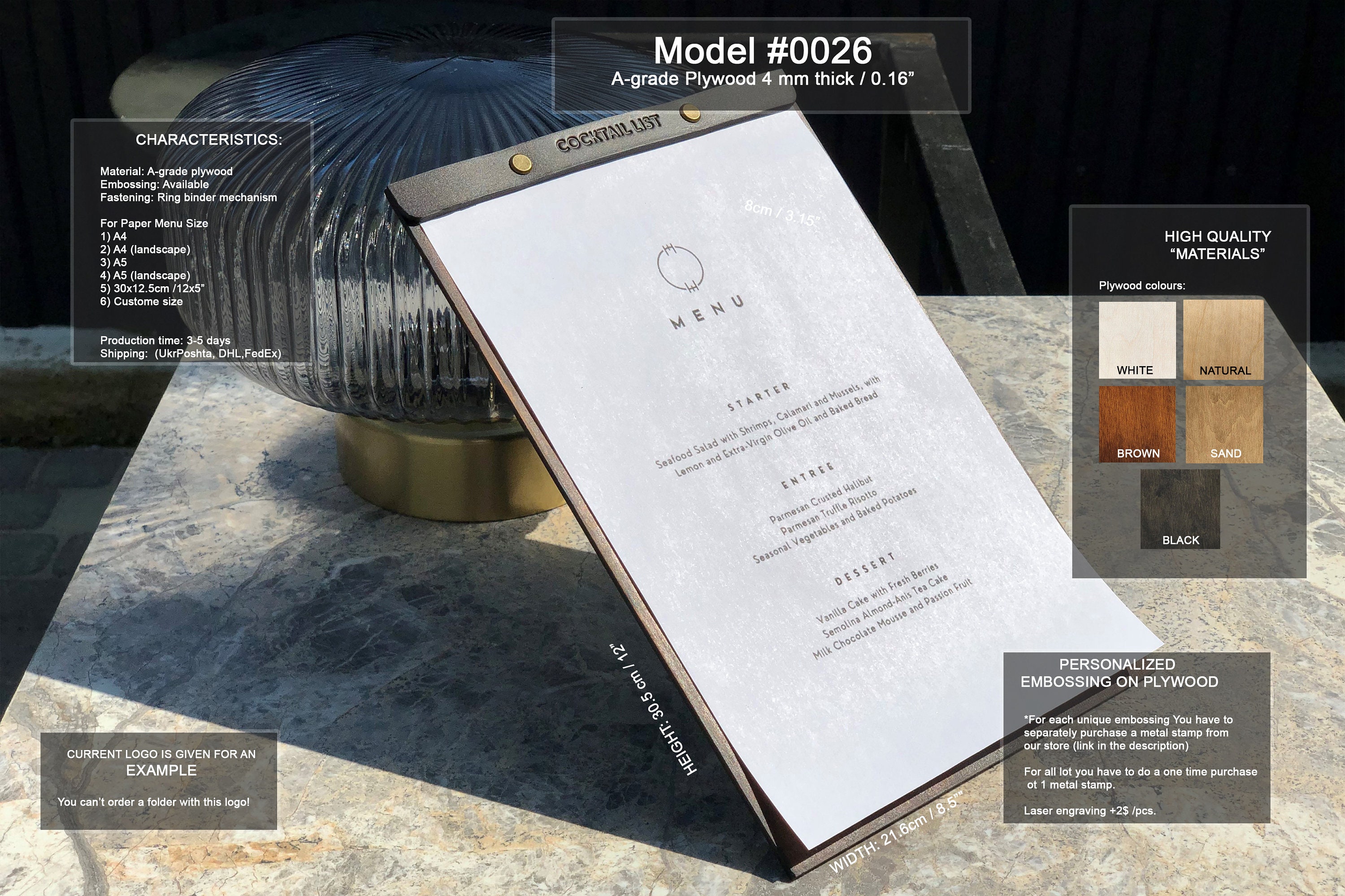 Menu Folder Wooden Menu A4 A5 Leather Menu Cover Custom - Etsy