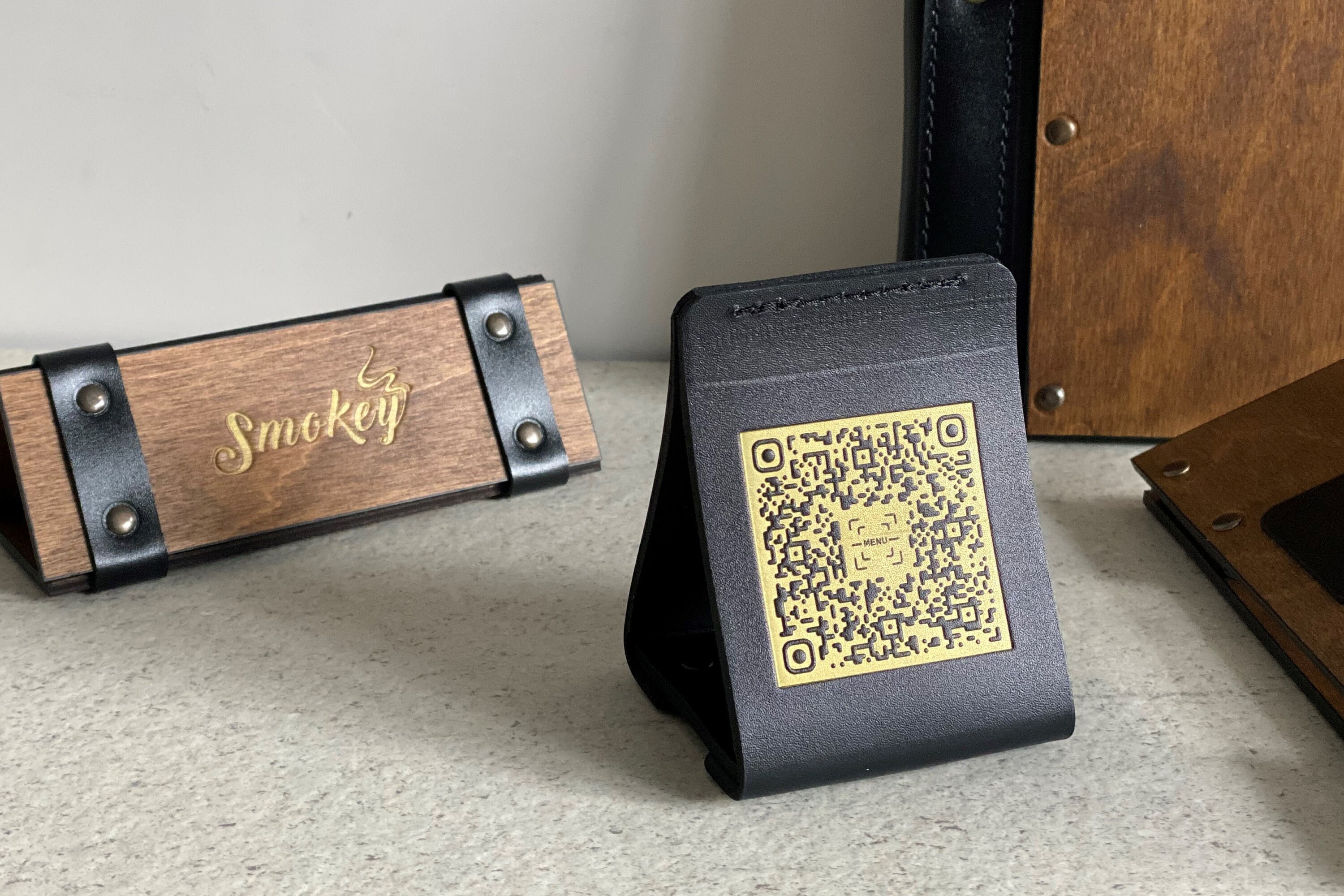 Leather QR Code Menu Sign: Restaurant Tabletop Display - Etsy