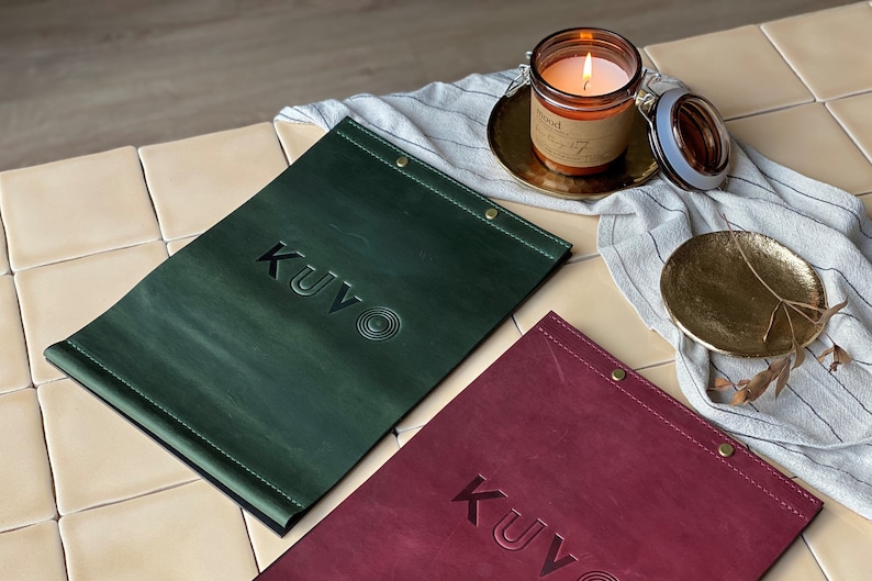 Leather Menu Holder A4 A5 Menu Cover With Embossing - Etsy