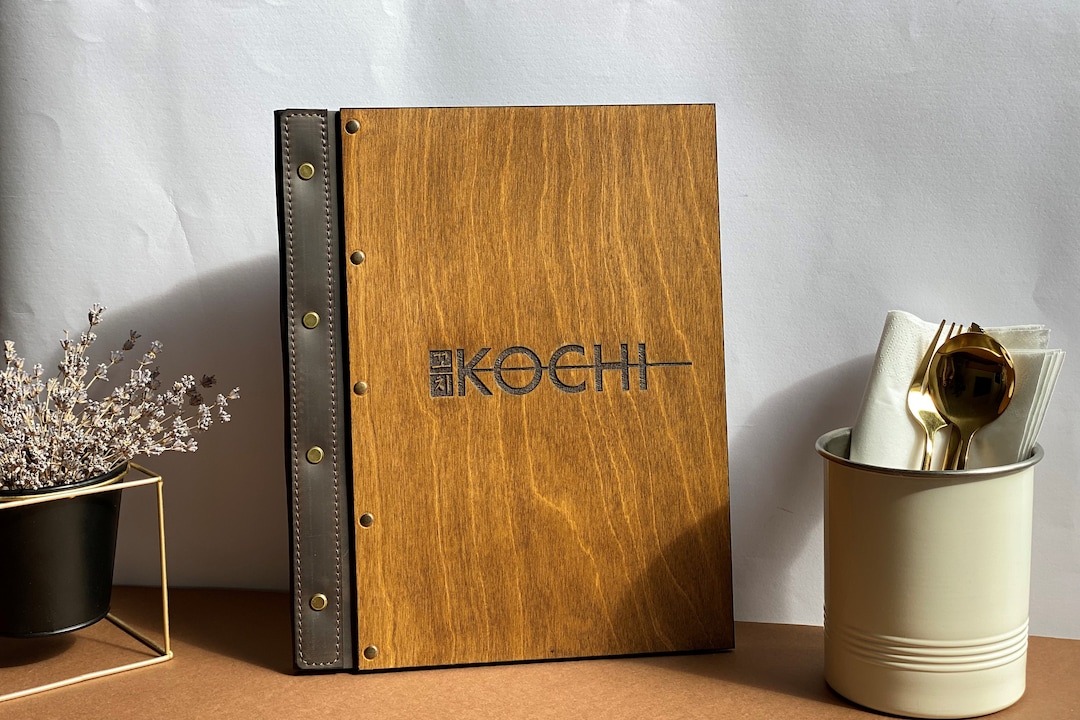 Wooden Menu Folder With Inserts, Menu With Plastic Inserts, Menu Holder ...