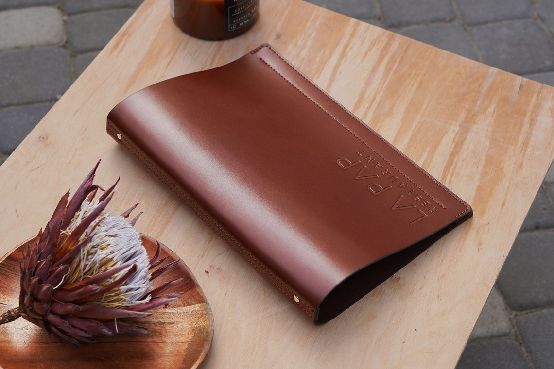 A4 Leather Menu Cover With Ring Binder - Custom Embossed Restaurant ...