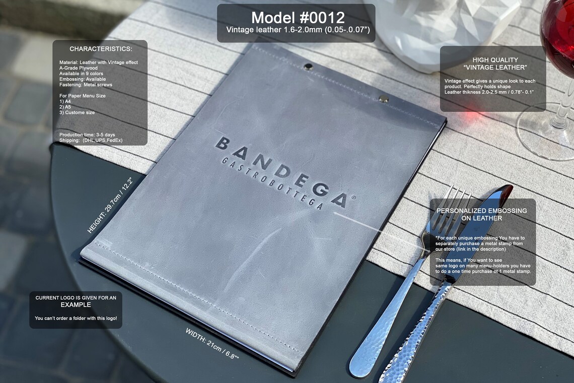 Leather Menu Holder A4 A5 Menu Cover With Embossing - Etsy