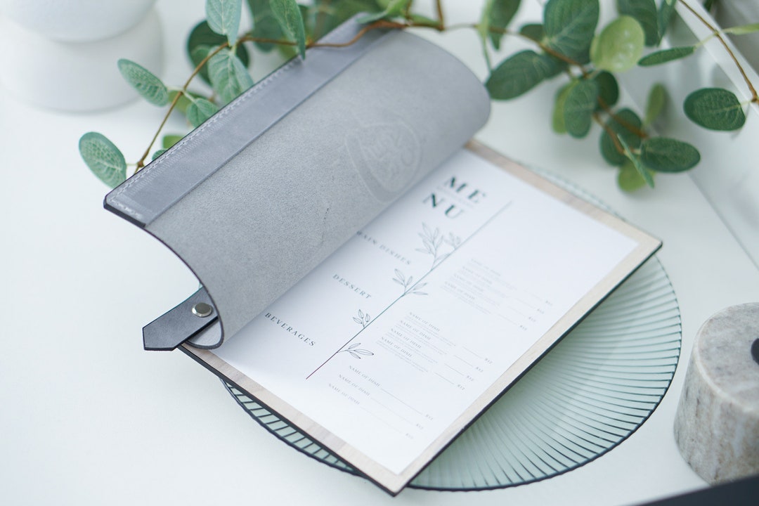 A5/US Half-letter Menu Holder, Ashwood & Leather Menu Folde Menu Folder ...