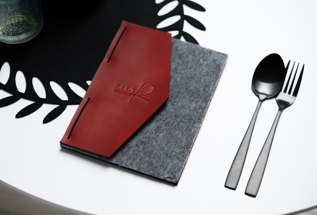 Felt Restaurant Menu Holder: Leather & Wood Cafe Menu Board - Etsy