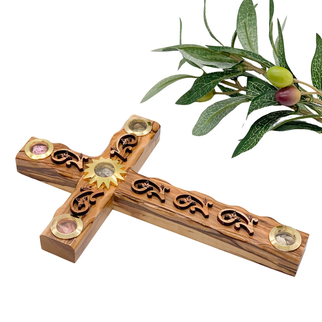 Olive Wood Floral Wall Cross (with Star of Bethlehem) - Holy Land ...