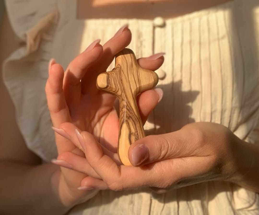 Olive Wood Comfort Cross: Handheld Prayer Cross From Bethlehem - Etsy