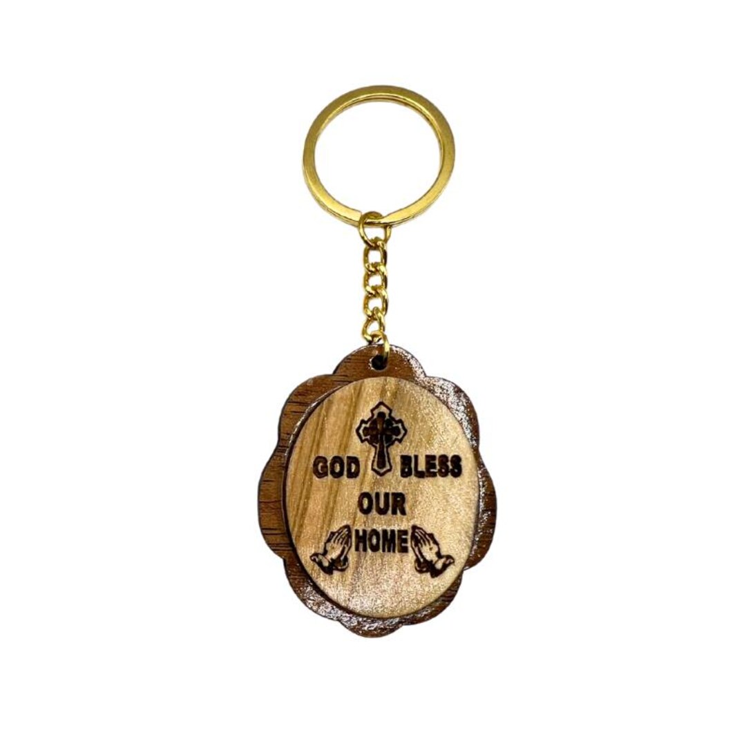 NEW* Olive Wood God Bless Our Home Keychain - Etsy
