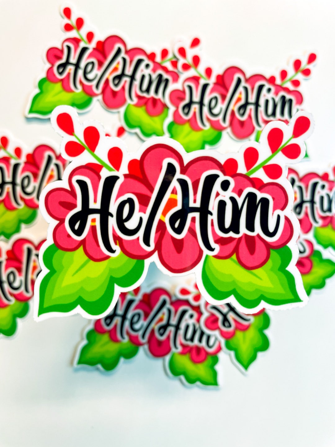 He/him Floral Pronoun Sticker - Etsy