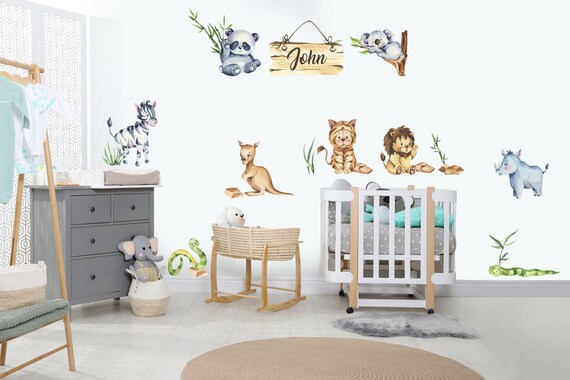 Cute Zoo Watercolor Decals With Custom Names - Etsy