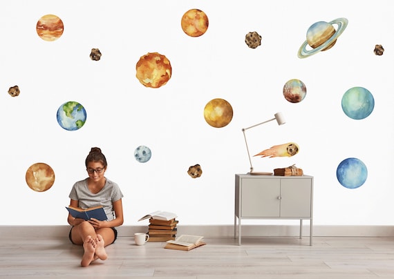 Watercolor Solar System Wall Decal - Etsy