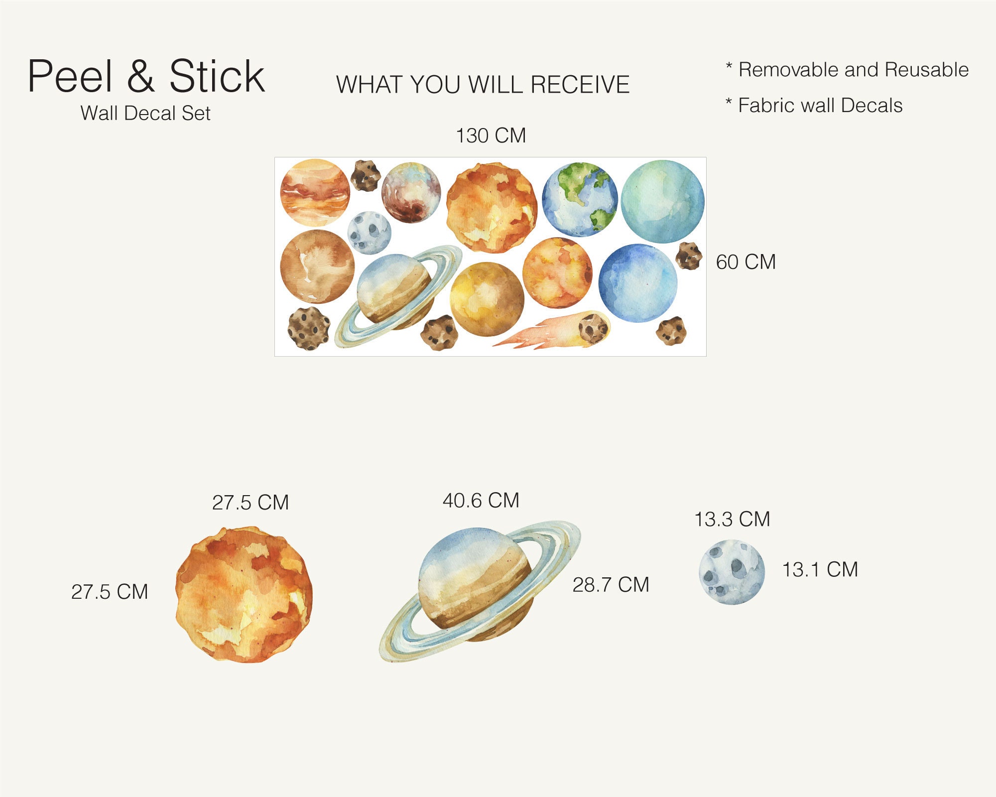 Watercolor Solar System Wall Decal - Etsy