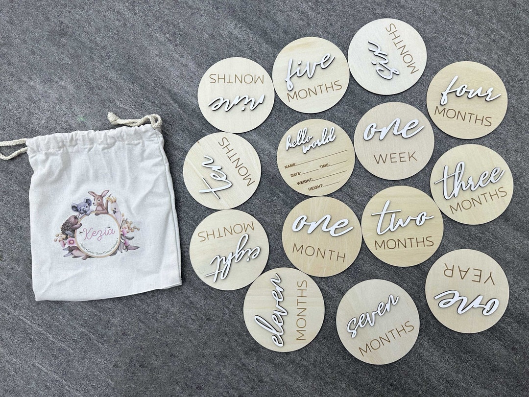 Baby Wooden and Acrylic Milestone Discs | Laser Engraved | Wood ...