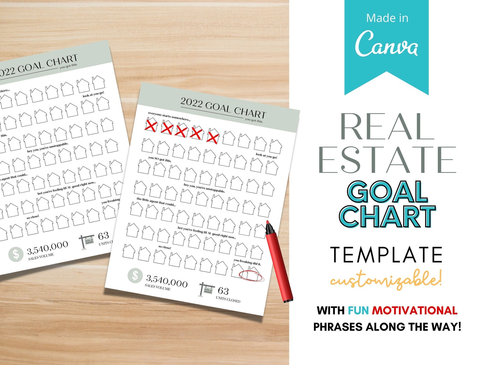 Real Estate Goal Chart Real Estate Goal Tracker Real | Etsy