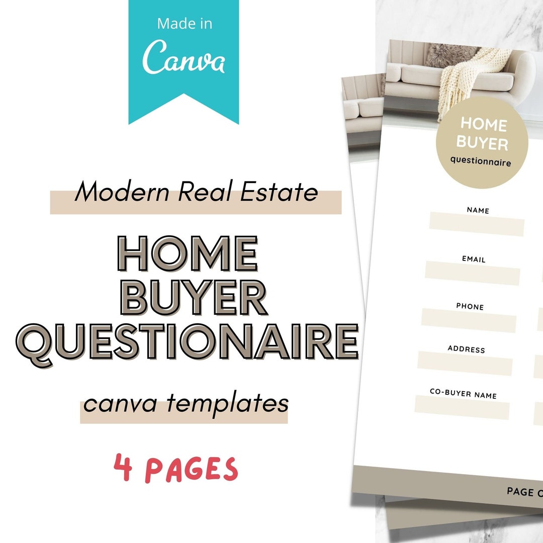 Real Estate Home Buyer Questionnaire, Home Buying Checklist, Real ...