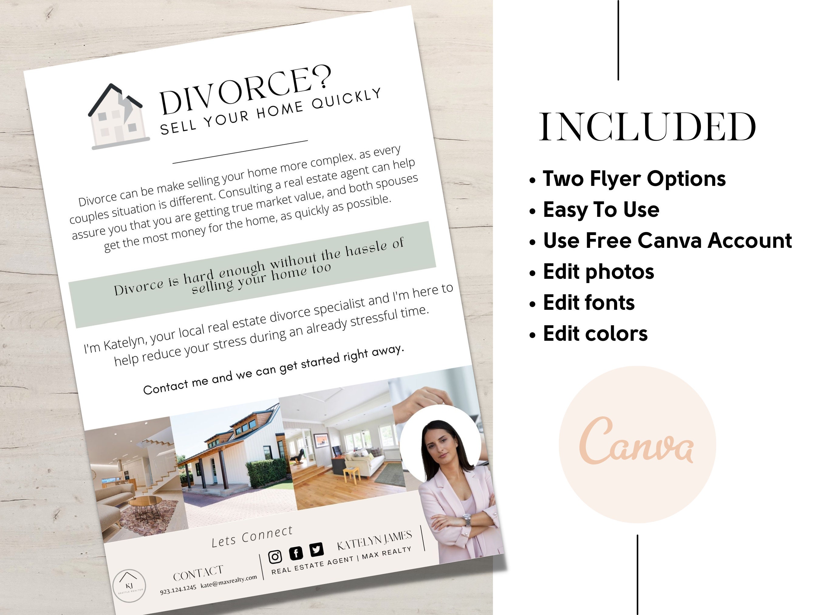 DIVORCE Real Estate Flyer / Canva Realtor Templates / Real - Etsy