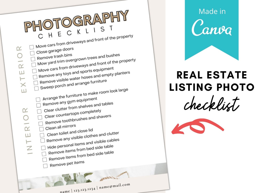 Real Estate Photo Shoot Checklist, Real Estate Checklist ,real Estate ...