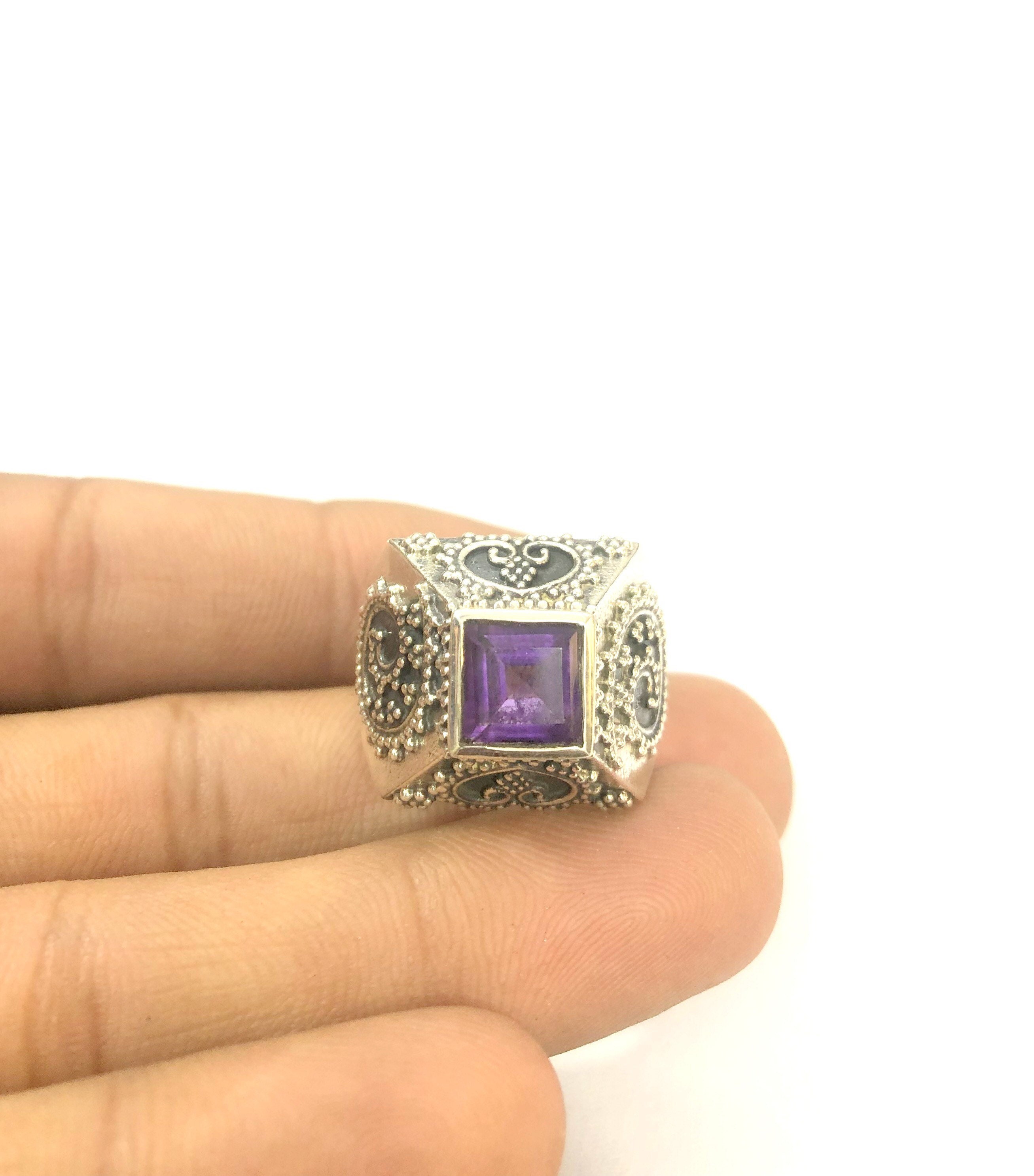 Amethyst Ring Square Gemstone Ring 925 Sterling Silver | Etsy